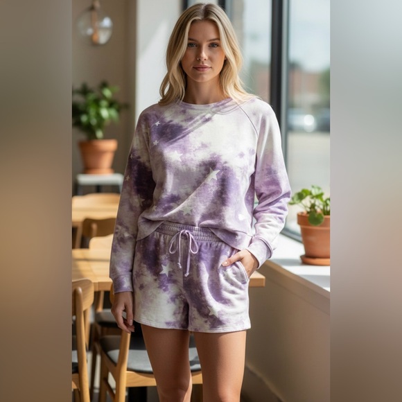 Wildfox | Skirts | Wildfox 2pc Set Crew Neck Shorts Tye Die Purple Lg ...